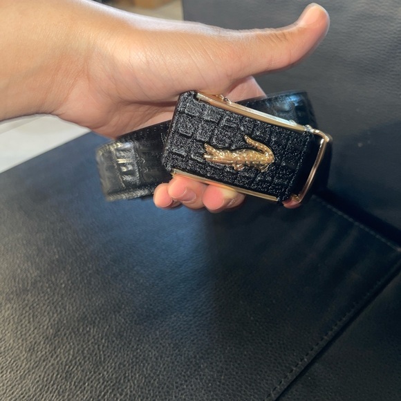 Lacoste | Accessories | Lacoste Black And Gold Leather Belt With ...